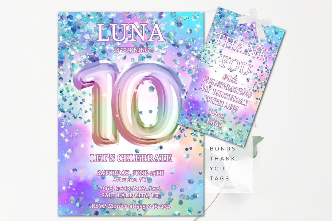 10th Birthday Invitation Template Editable Girls Glitter Birthday ...