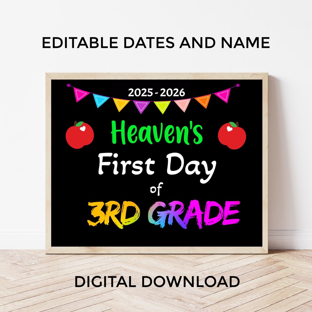 First Day of 3rd Grade Sign School Back to School Sign First Day of ...