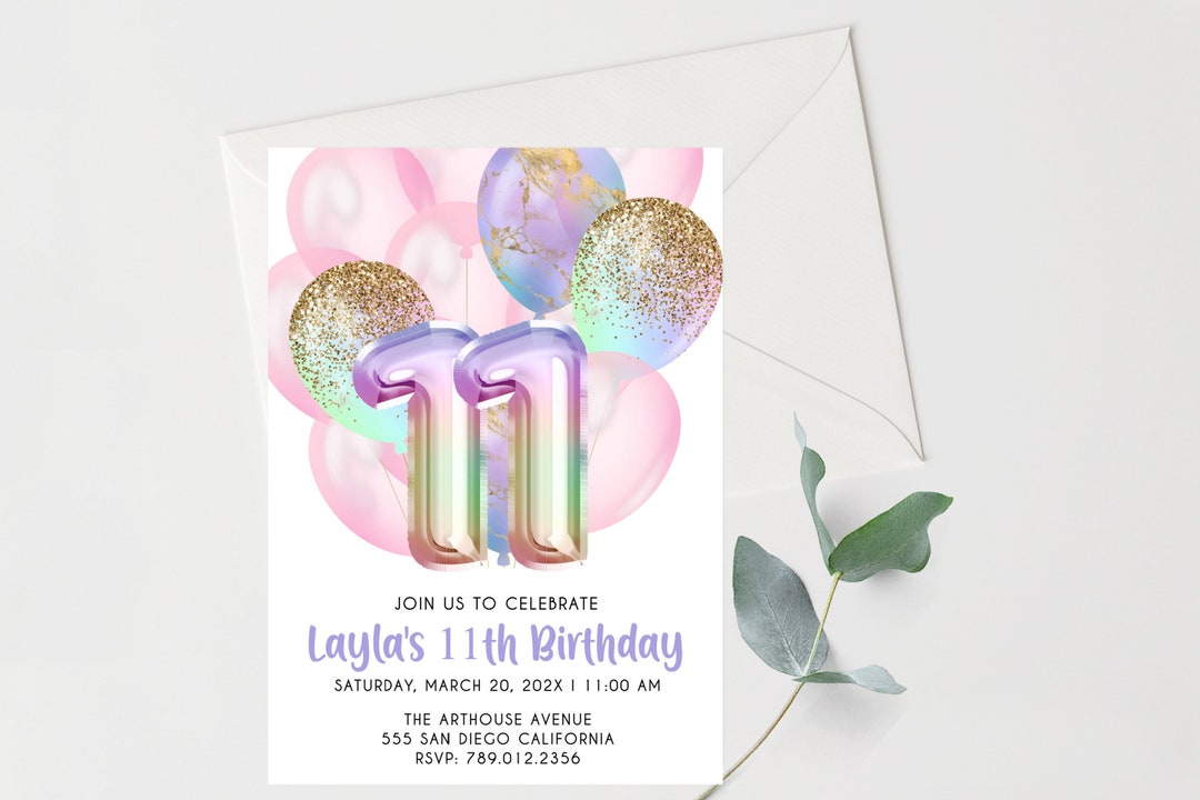 Editable 11th Birthday Invitation Eleventh Birthday Girl - Etsy