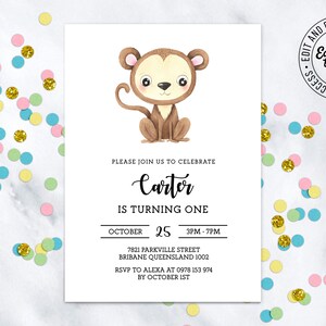 Editable Monkey Birthday Invitation Monkey Party Invitation - Etsy