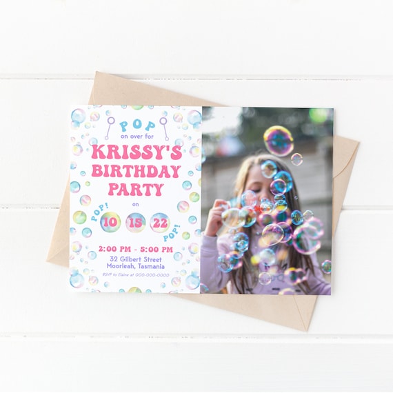 Bubbles Invitation Template + FREE TAGS, Girls Bubble Photo Invitation ...