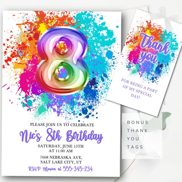 Paint 8th Birthday Invitation - Etsy