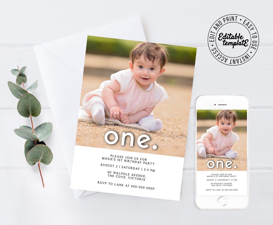 Editable First Birthday Invitation 1st Birthday Instant Birthday ...
