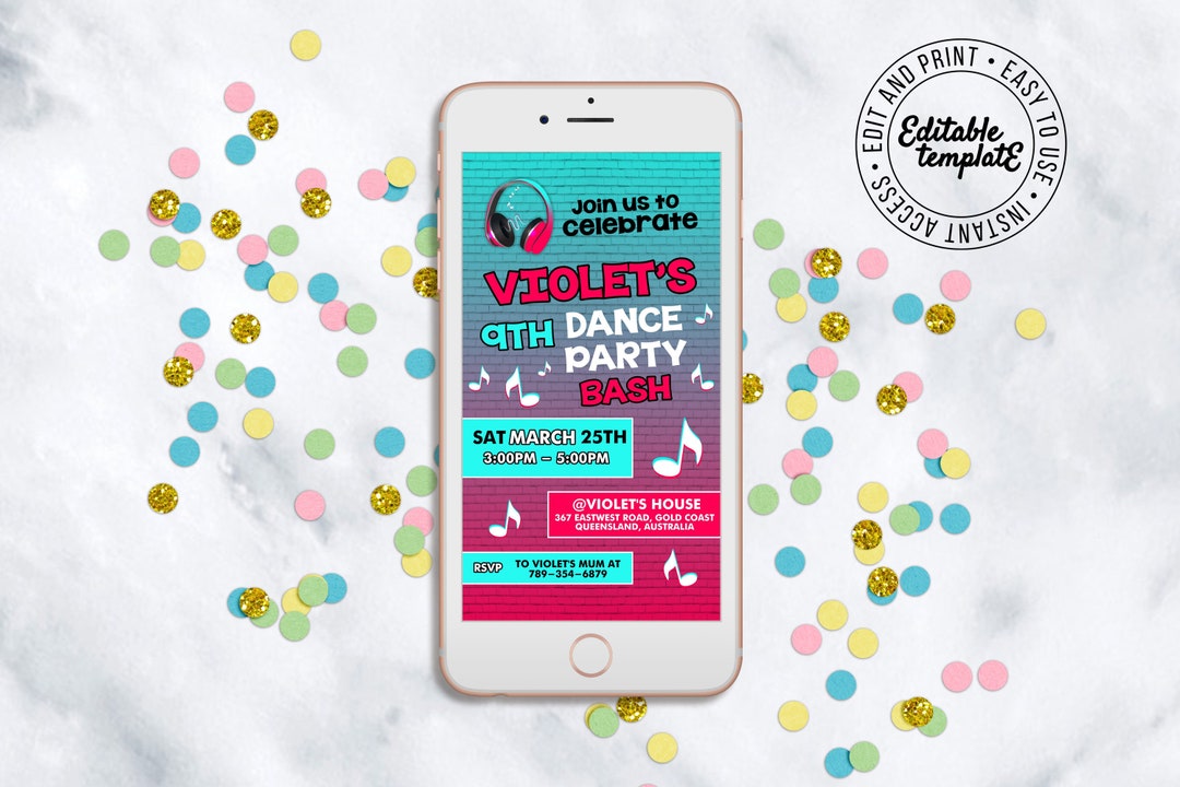 Editable Dance Party Invitation, Dance Birthday Invitation, Instant ...