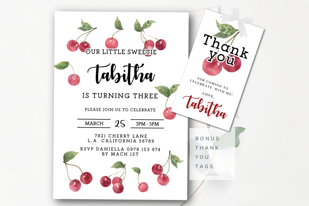 Editable Cherry Invitation Template Cherries Birthday Invitations ...