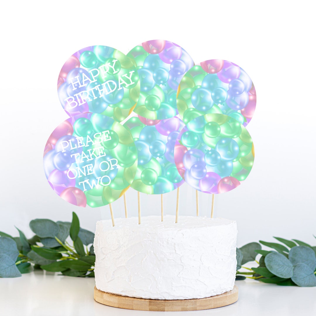 Bubbles Birthday Cake Toppers Pastel Bubbles Center Piece Party Birthday Deco Balloons Cookie ...