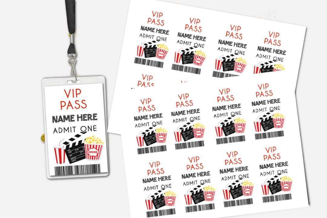 Movie Night ID Card Template Edit and Print Instantly Kids Movie VIP ...