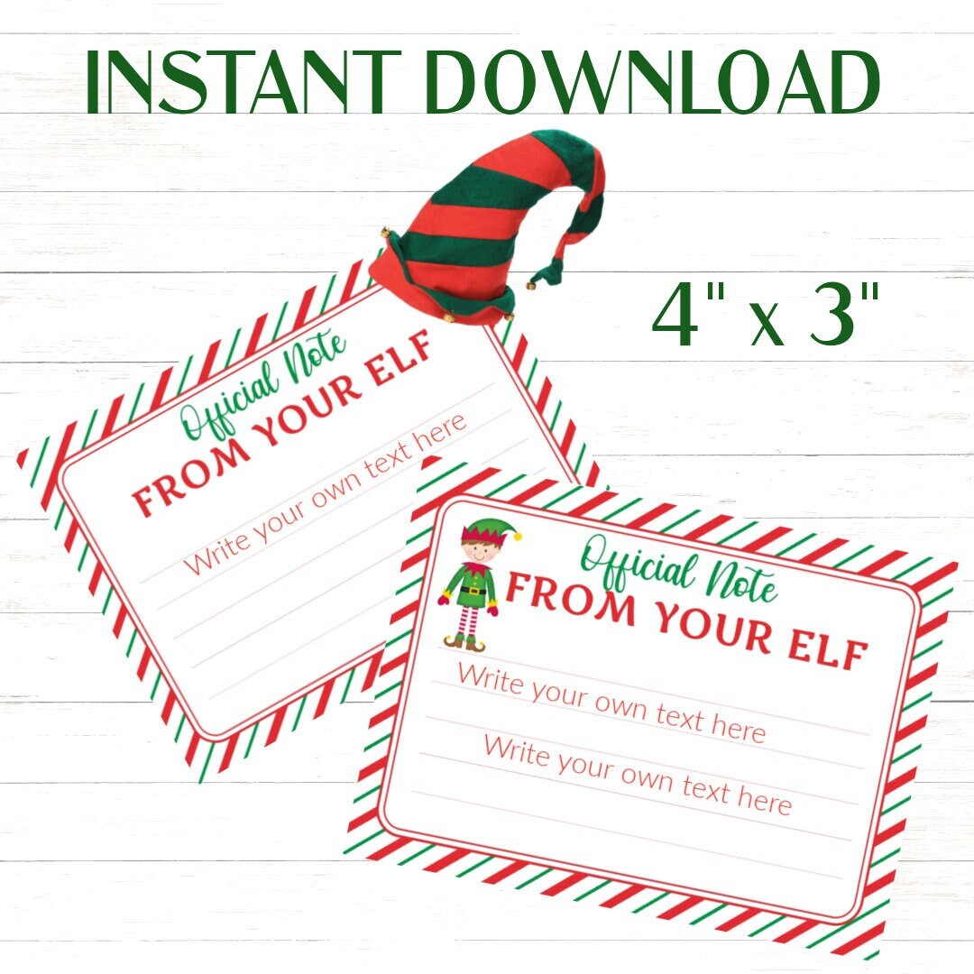 Christmas Elf Note Cards Elf Note Card Printable Elf Note Elf Note Card ...