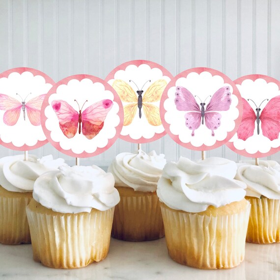BUTTERFLIES party cupcake toppers for instant printing, BUTTERFLY party ...