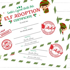 Elf Adoption Certificate Christmas Elf Adoption Elf Certificate Elf ...