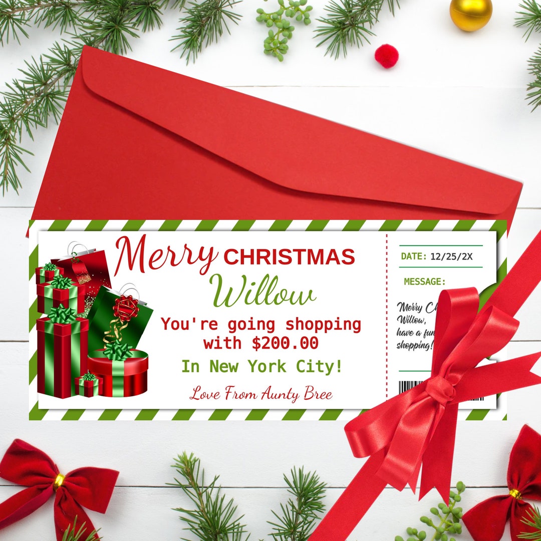 Editable Shopping Gift Coupon Christmas Shopping Spree Certificate ...