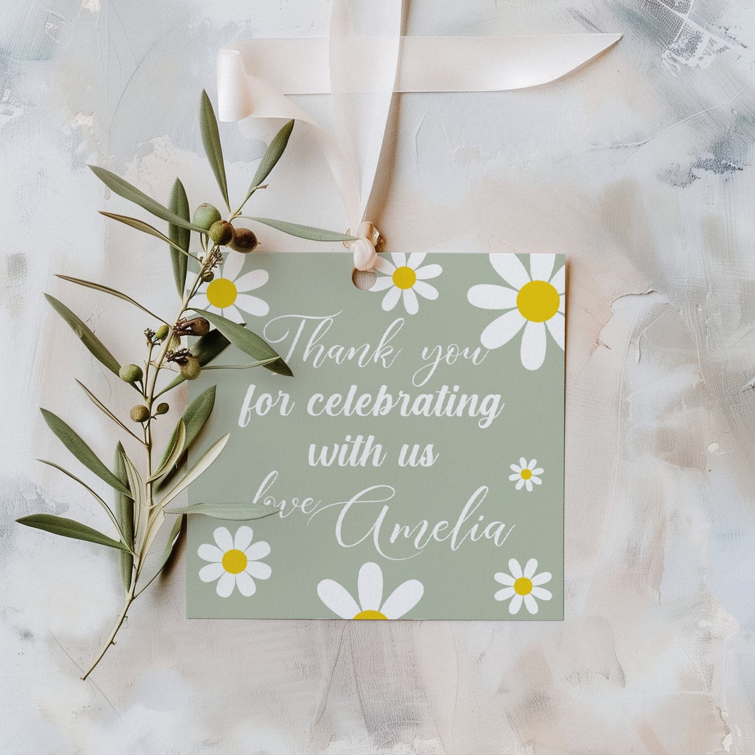 Editable Daisy Birthday Gift Tags, Daisy Olive Favor Cards, Editable ...