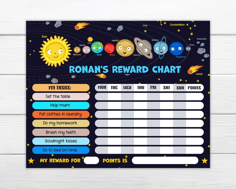 Editable Outer Space Reward Chart, Printable Solar System Homework Help ...