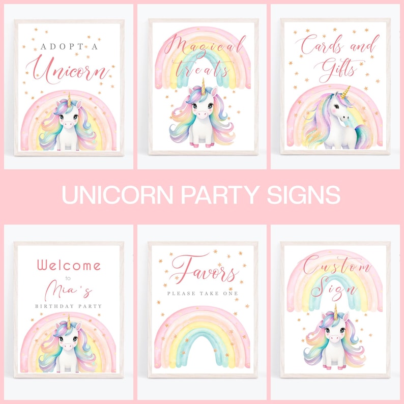 Editable Unicorn Signs Pastel Unicorn Party Instant Print Magical ...