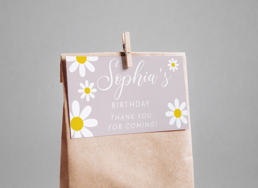 Editable Daisy Birthday Blush Gift Bag Labels X 3 Pink Daisy Bag Labels ...