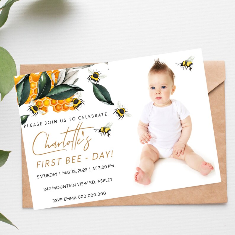EDITABLE First Bee Birthday Invitation Bee 1st Birthday Photo - Etsy