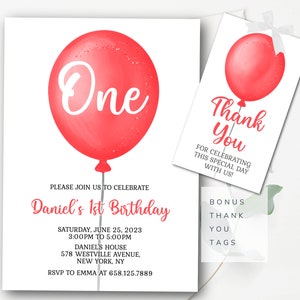 Editable Red Birthday Invitation Red Balloon Birthday Invitation Red ...