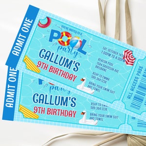 Pool Party Invitation Editable Ticket Pool Party Birthday Invitation ...