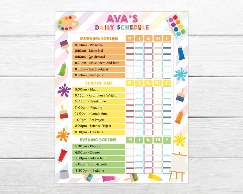 Editable Daily schedule chart Personalise save and print | Etsy
