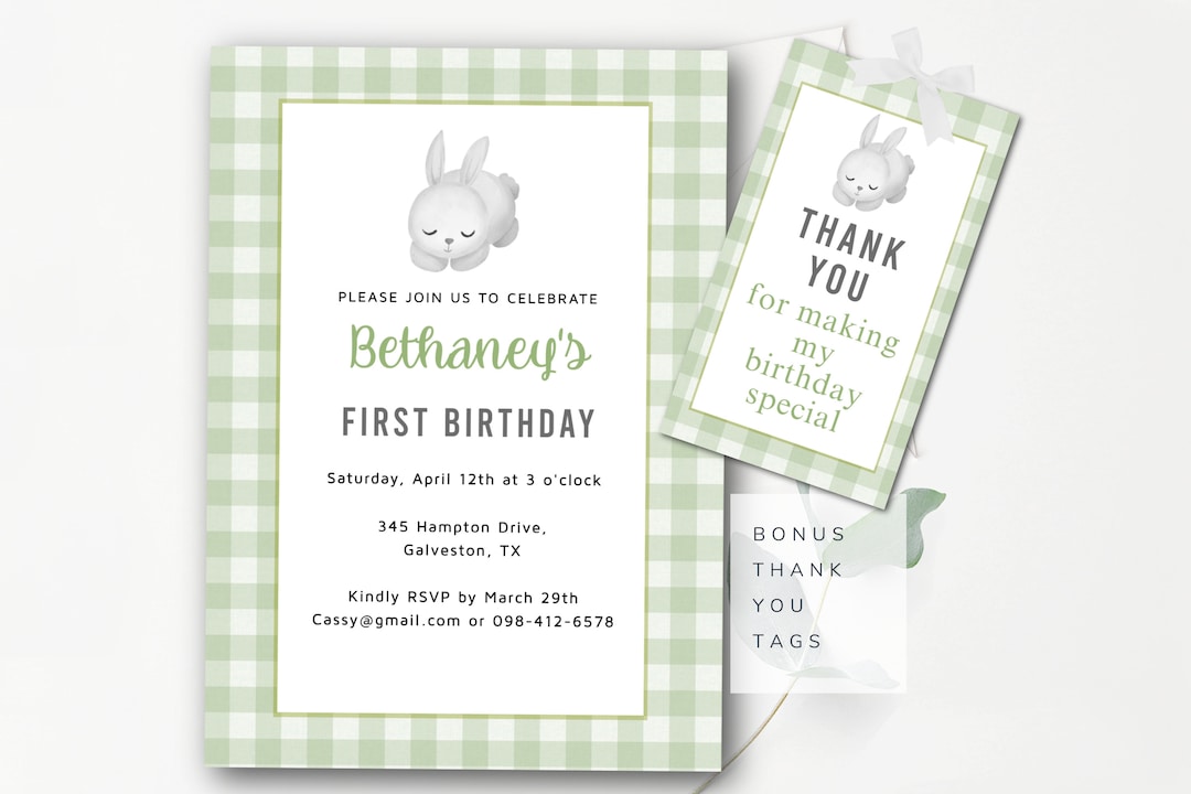 Green Birthday Invitation Green Check Plaid Invitation Green Gingham ...