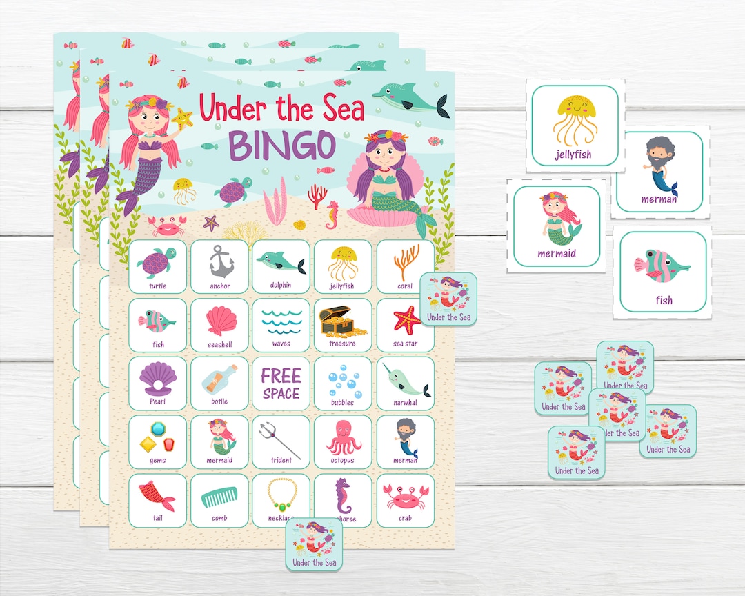 Mermaid Birthday Bingo Game Bingo for Kids Printable Bingo Game Instant ...