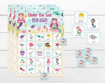 Mermaid Bingo Game Mermaid Party Printable Game Under the Sea Party ...