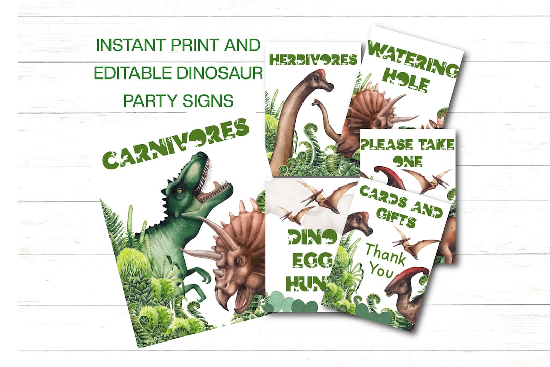 Dinosaur Party Sign Set Editable Dinosaur Birthday Signs 8 X 10 Inch ...
