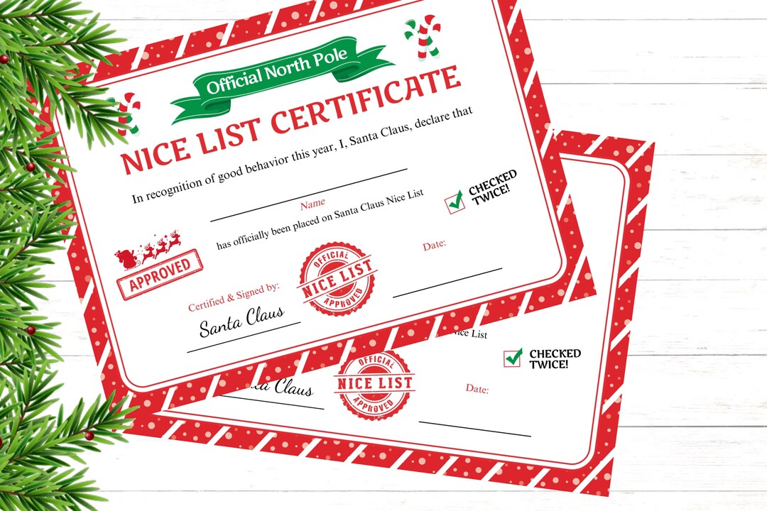 Editable Santa Nice List Certificate Create Magical Moments With Santa ...