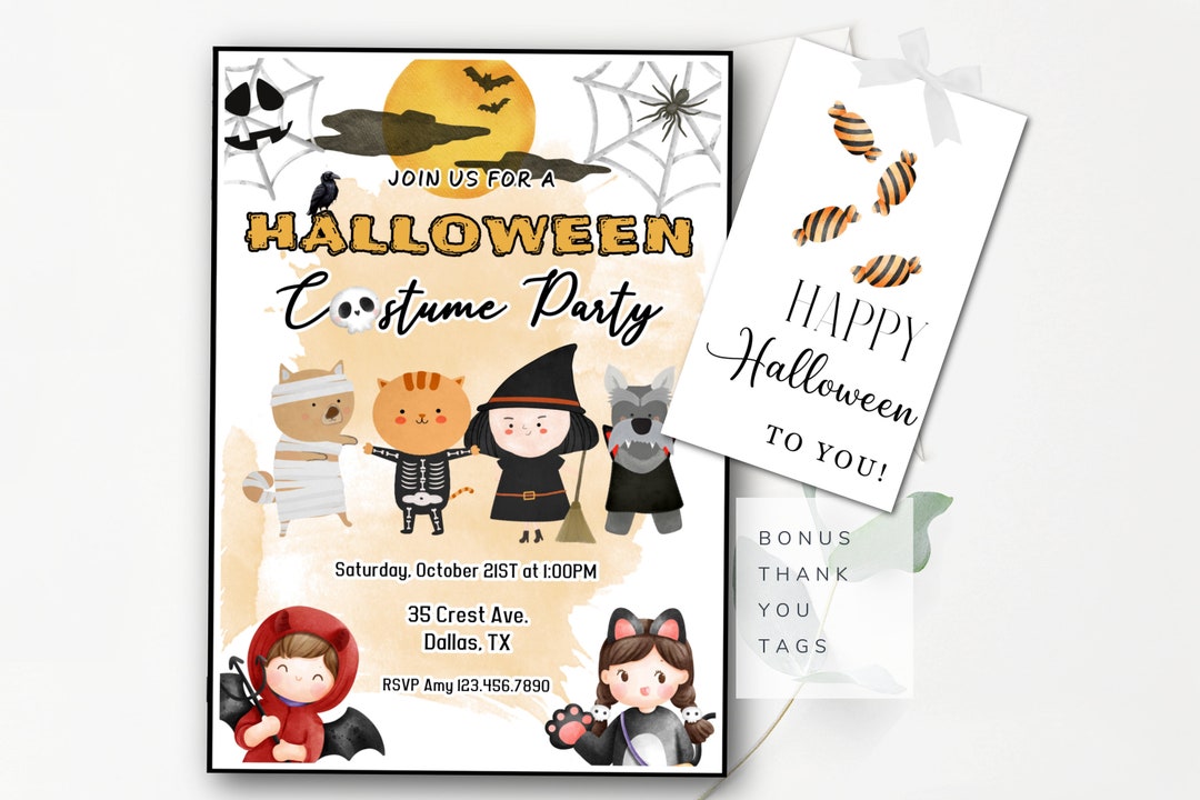 Editable Kids Halloween Invitation Halloween Costume Party Invitation ...