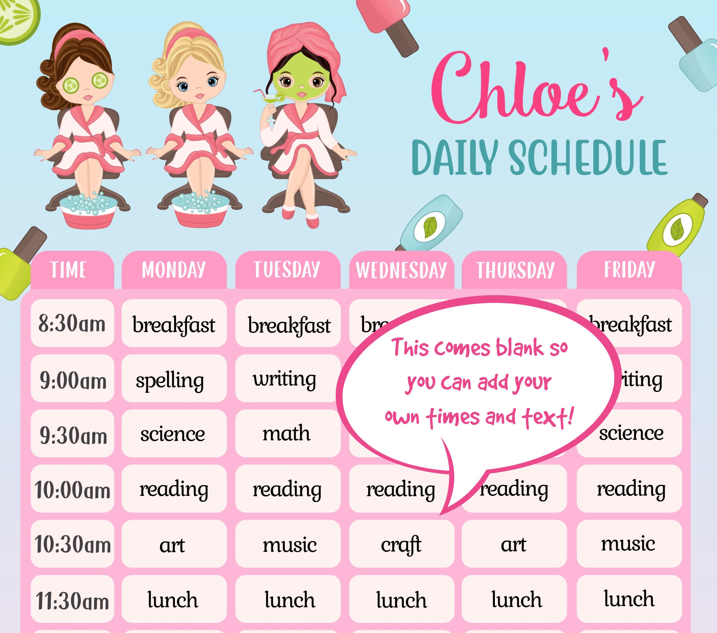 Editable Daily Schedule Chart Personalise Save and Print - Etsy Australia