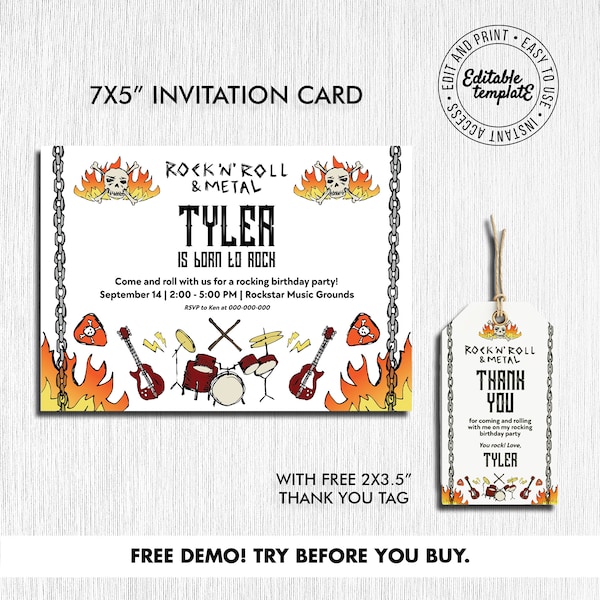 Rock N Roll Party Invitation Template - Etsy