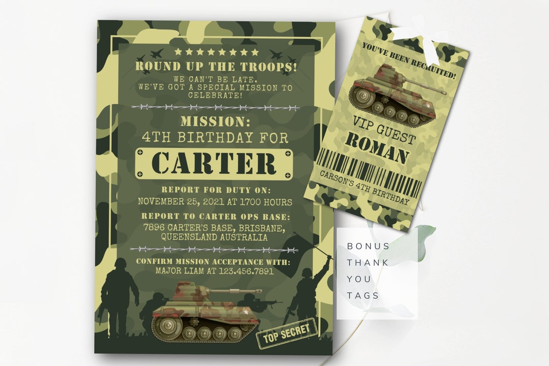 Editable Army Invitation Army Birthday Invitation Military Invitation ...