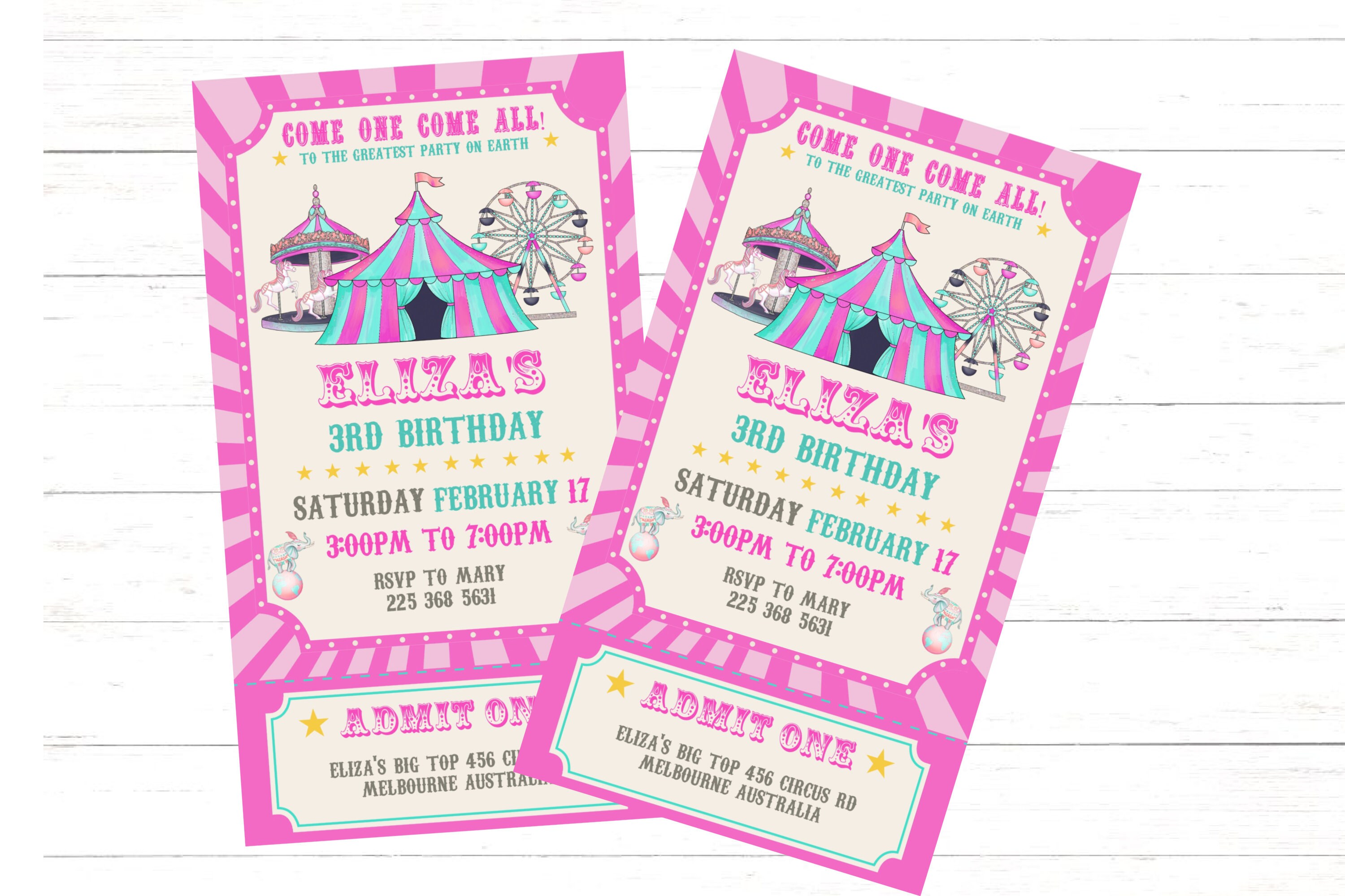 Editable Pink Circus Invitation Carnival Birthday Party Invitation ...
