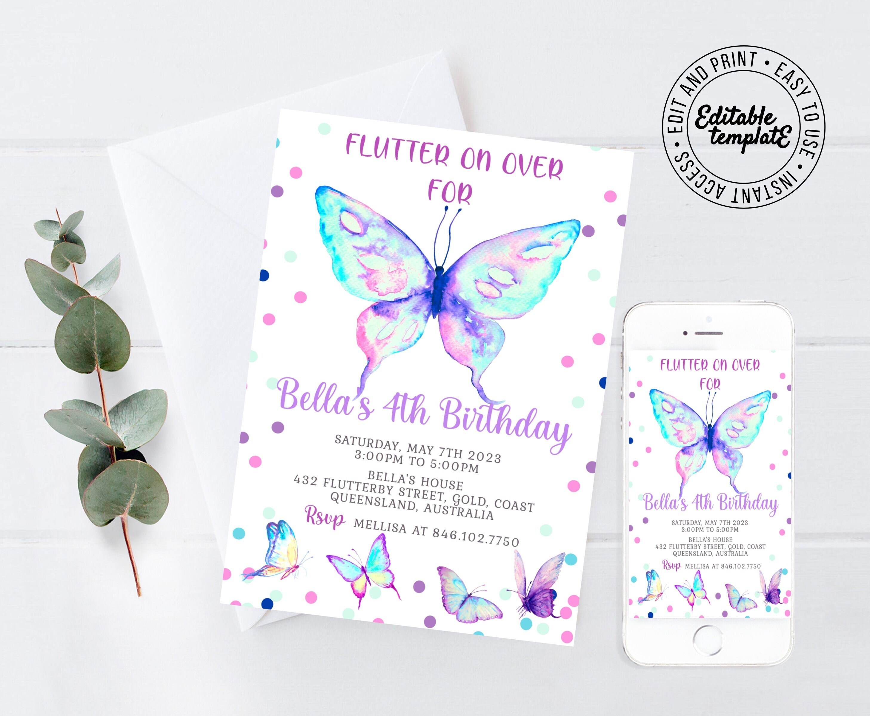 Editable Butterfly Invitation Butterfly Birthday Invitation to Edit and ...