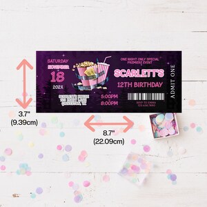 Movie Night Ticket Invitation Movie Birthday Party Sleepover Party Girl ...