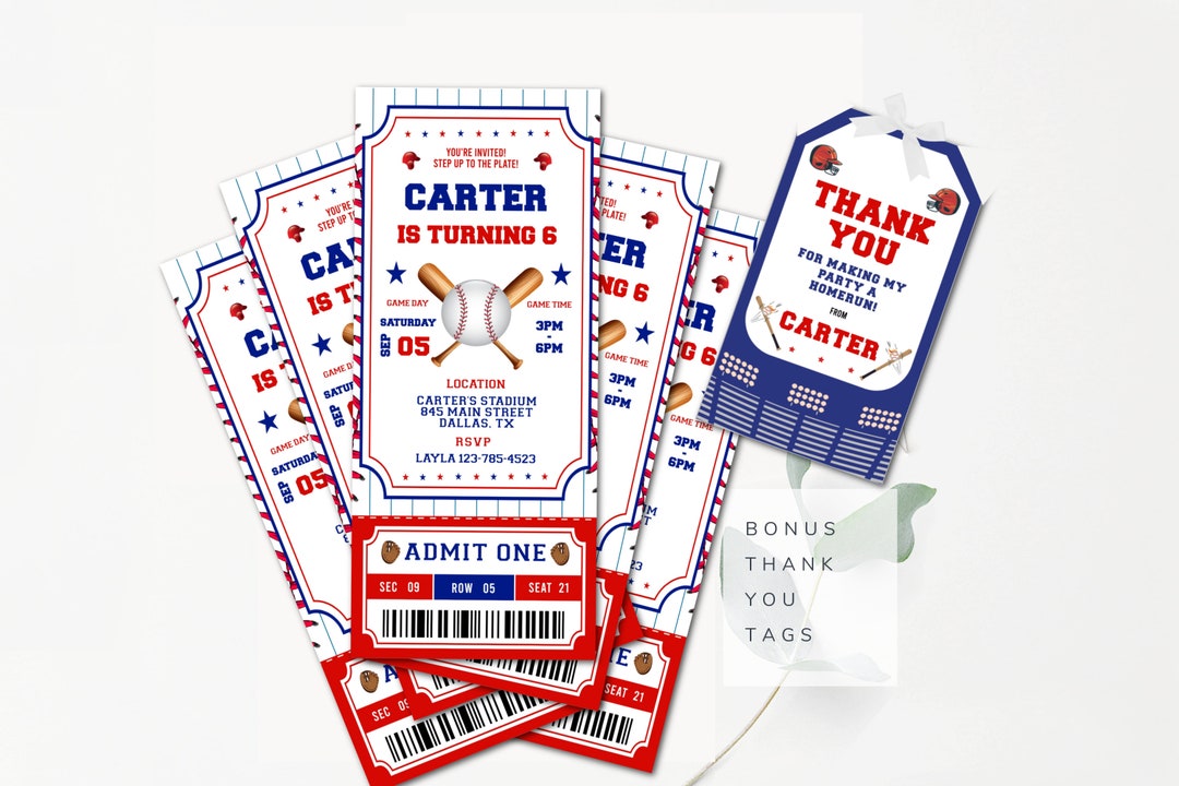 Baseball Invitation Ticket Team Baseball Birthday Invitation Birthday ...