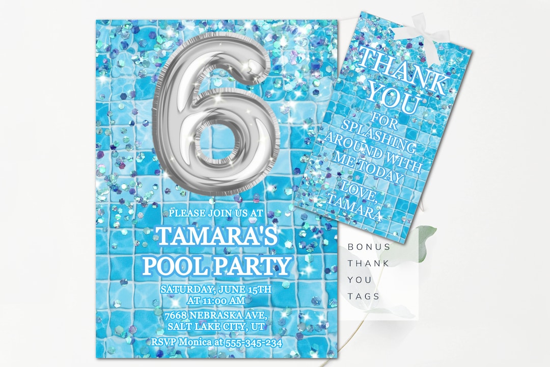 Editable Girls 6th Birthday Pool Party Invitation Template Swimming ...