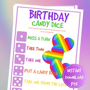 Candy Dice Game Party Games for Kids Printable Birthday Party Game ...
