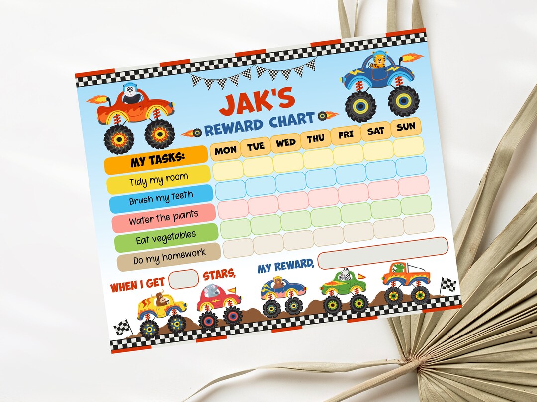 Editable Monster Truck Reward Chart Editable Monster Truck Chore Chart ...