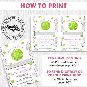 Editable Tennis Party Invitation Tennis Birthday Party Template Tennis ...