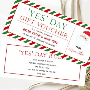 Christmas YES DAY Gift Voucher Printable Yes Day Christmas Gift ...