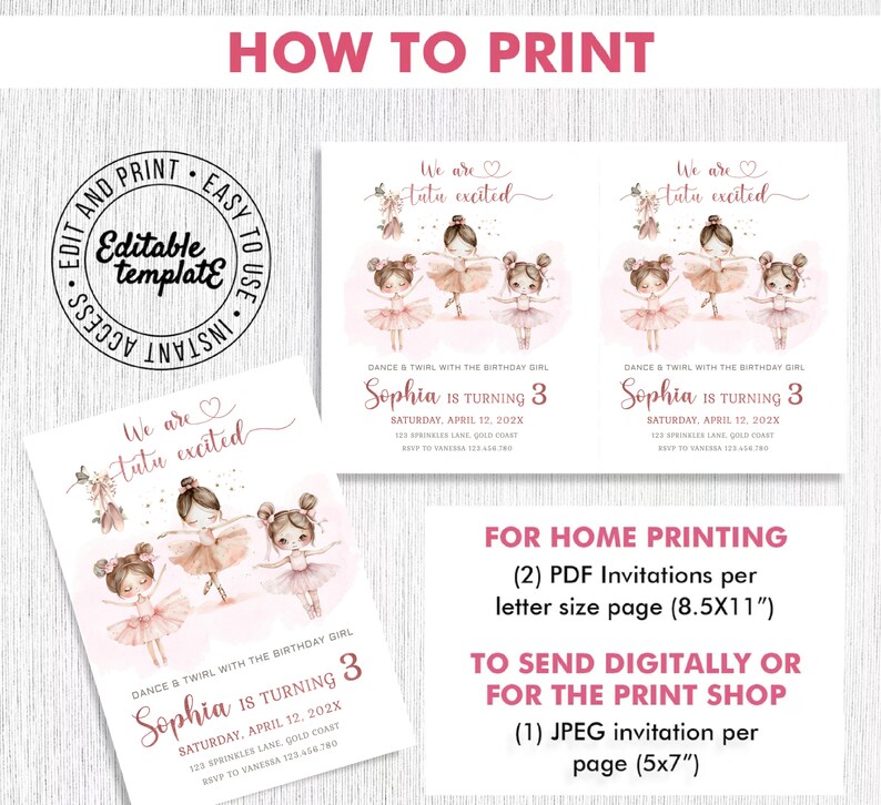 Ballerina Birthday Invitation Template Printable Ballet Birthday ...