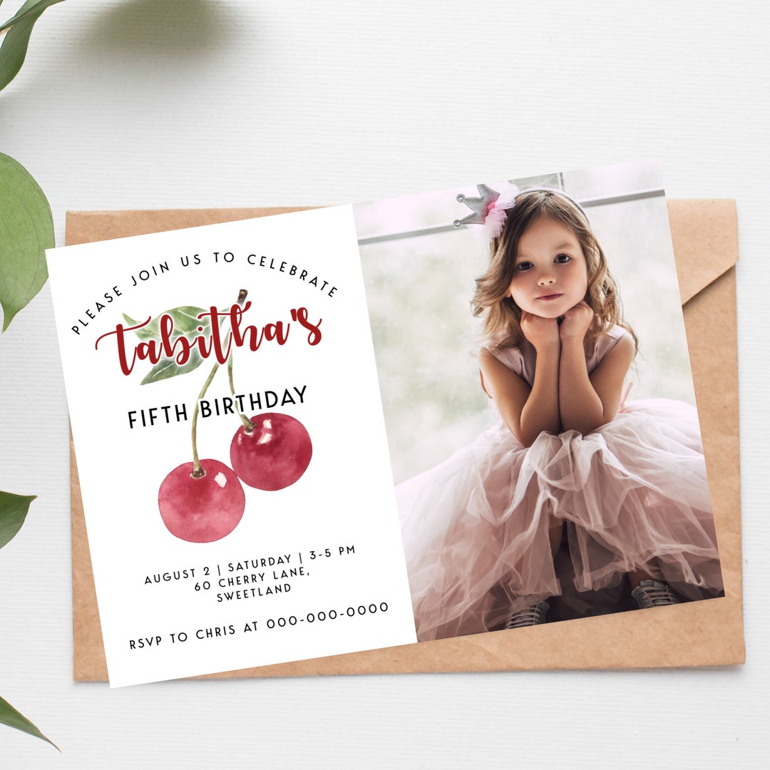Editable Cherries Photo Birthday Invitation Red Cherry Instant Birthday ...