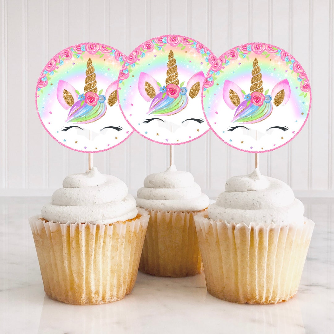 Unicorn Birthday Cupcake Toppers for Instant Printing, Unicorn Toppers ...