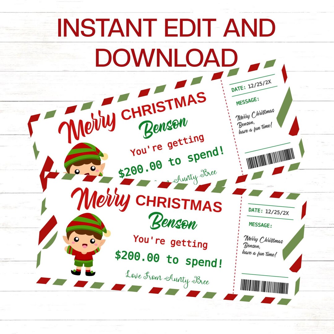 Editable Gift Coupon Printable Elf Christmas Gift Certificate Template ...