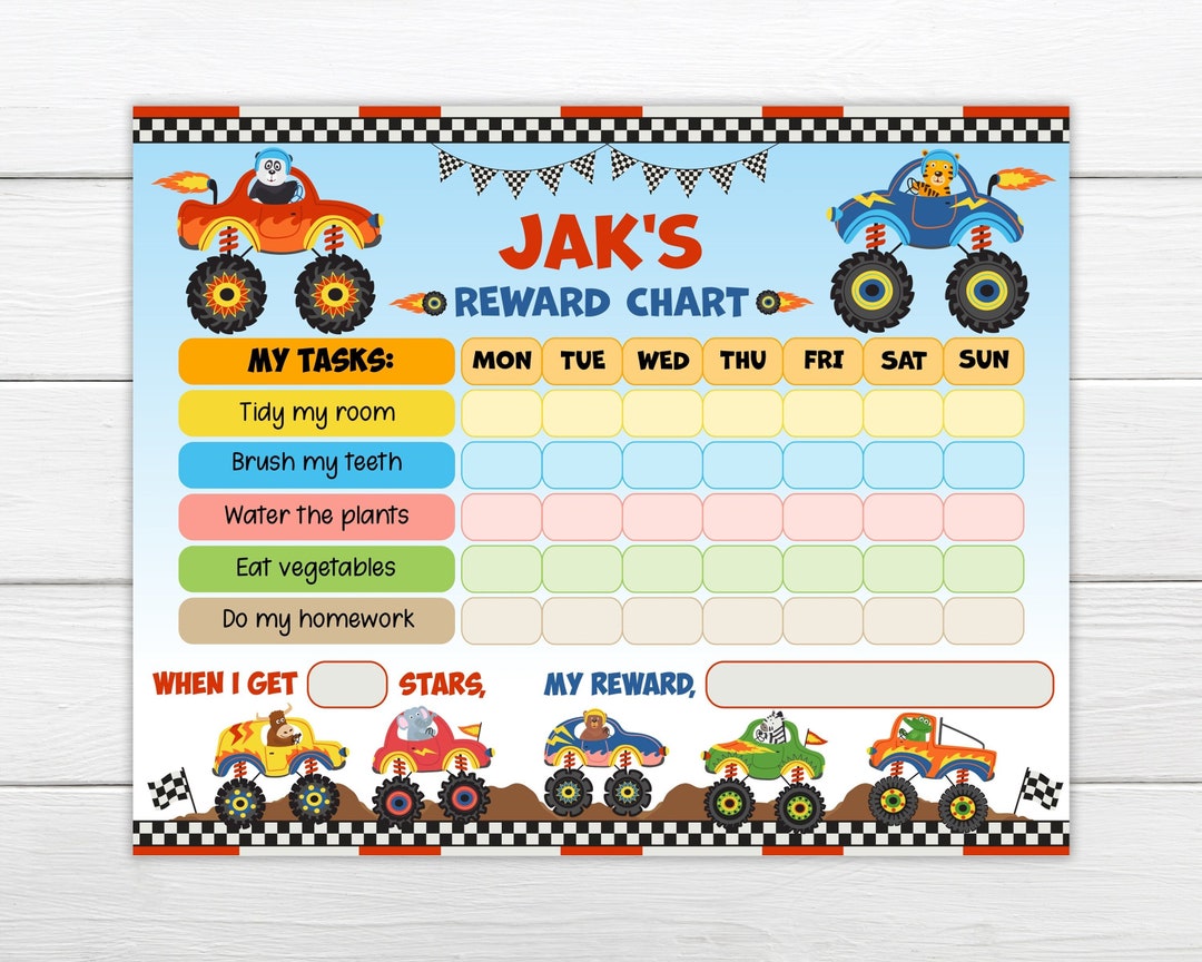 Editable Monster Truck Reward Chart Editable Monster Truck Chore Chart ...