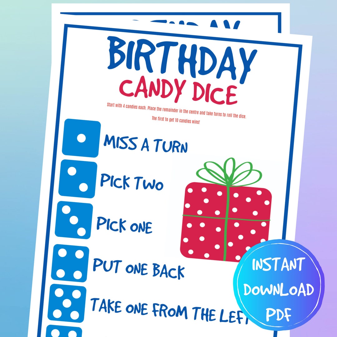 Candy Dice Game Printable Birthday Game Instant Print Dice Game Instant ...