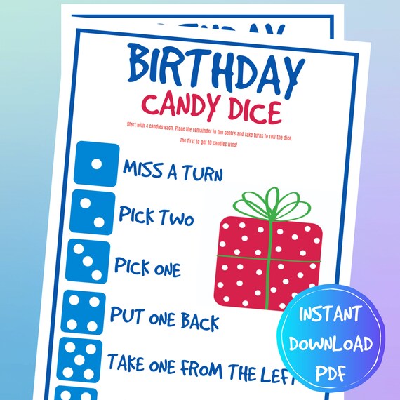 Candy Dice Game - Instant print candy dice game, Instant download party ...