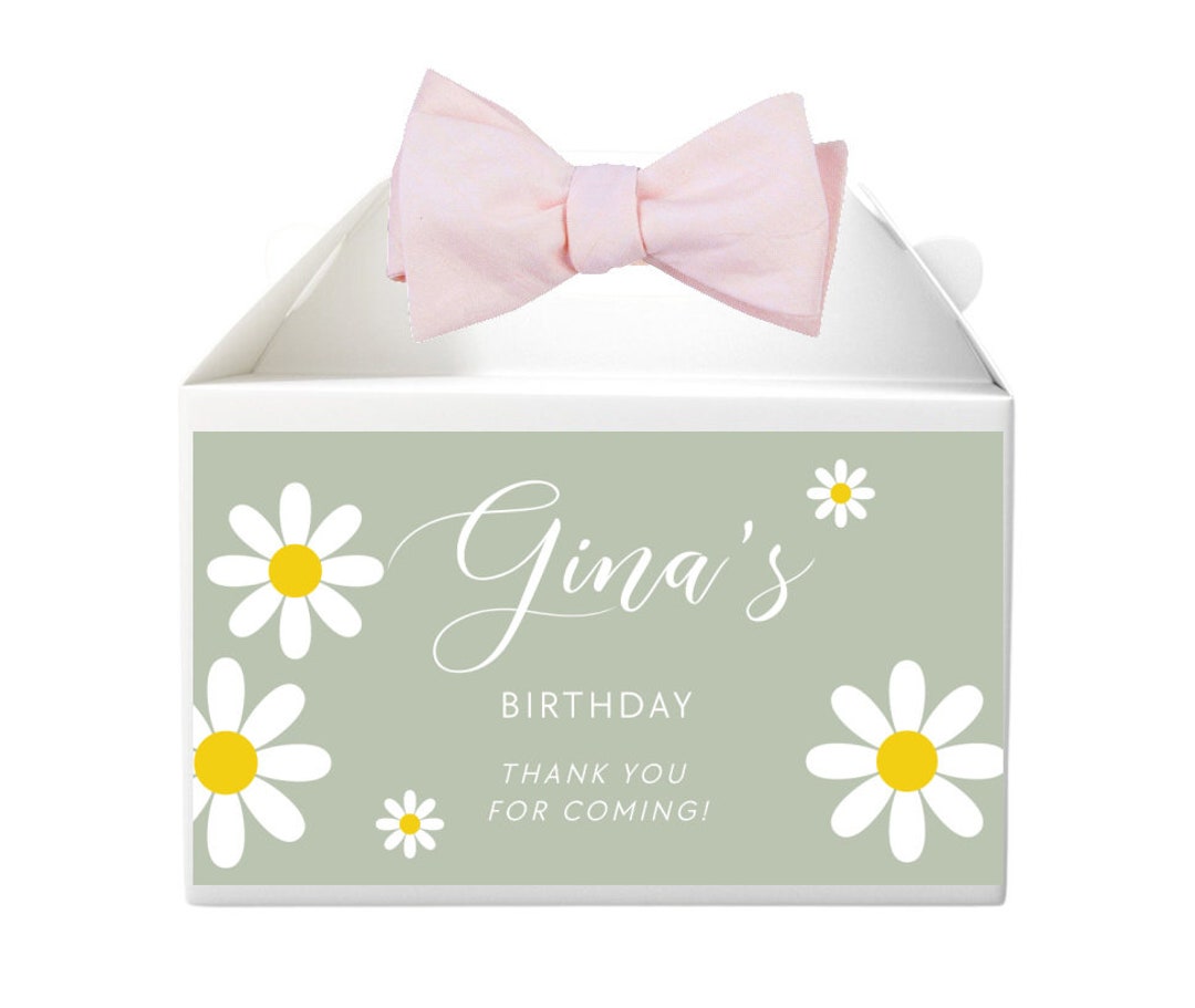Editable Daisy Birthday Olive Gable Gift Box Label, Boho Daisy Gable ...