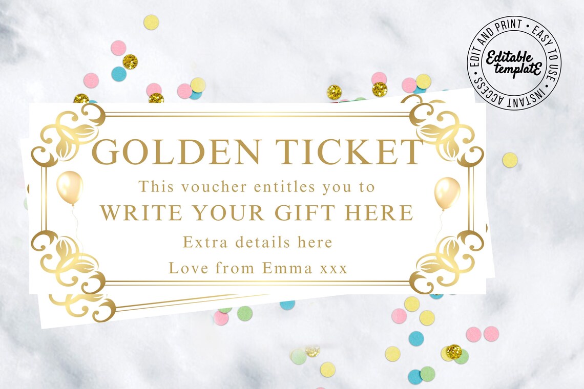 Modèle de ticket doré à imprimer Modèle de chèque-cadeau d'anniversaire ...